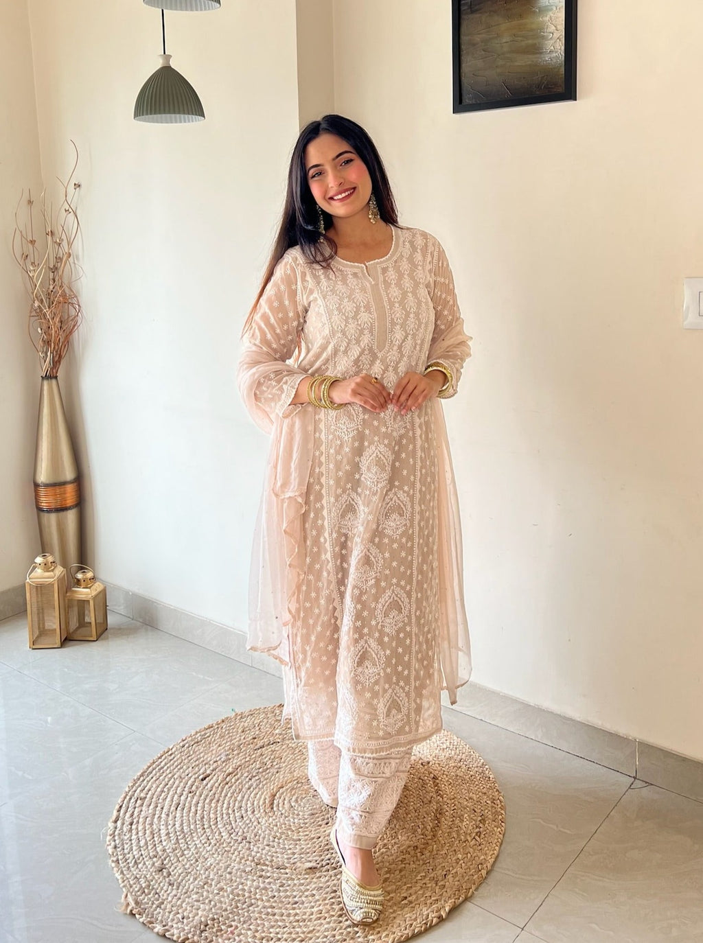 Nizat Georgette Straight Kurta Set: Chikankari Elegance